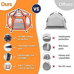 Baby Playpen, BIUSIKAN Premium Portable Baby Beach Tent, Lightweight Pop Up Pack and Play Baby Play Yard with Canopy and Travel Bag, Toddler Playpen for Indoor/Outdoor use - Orange