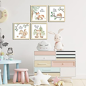 ArtbyHannah 4 Pack Framed Funny Woodland Baby Nursery Wall Art Decor with 10x10 Frames and Cute Safari Animals Prints for Kids Playroom Decoration, Light-Wood