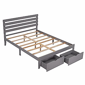 RIDFY Queen Size Wood Platform Bed Frame with Drawers,Heavy Duty Platform Bed Frame with Headboard,Bed Frame with Storage,No Box Spring Needed, Easy Assembly(Queen) (Grey)