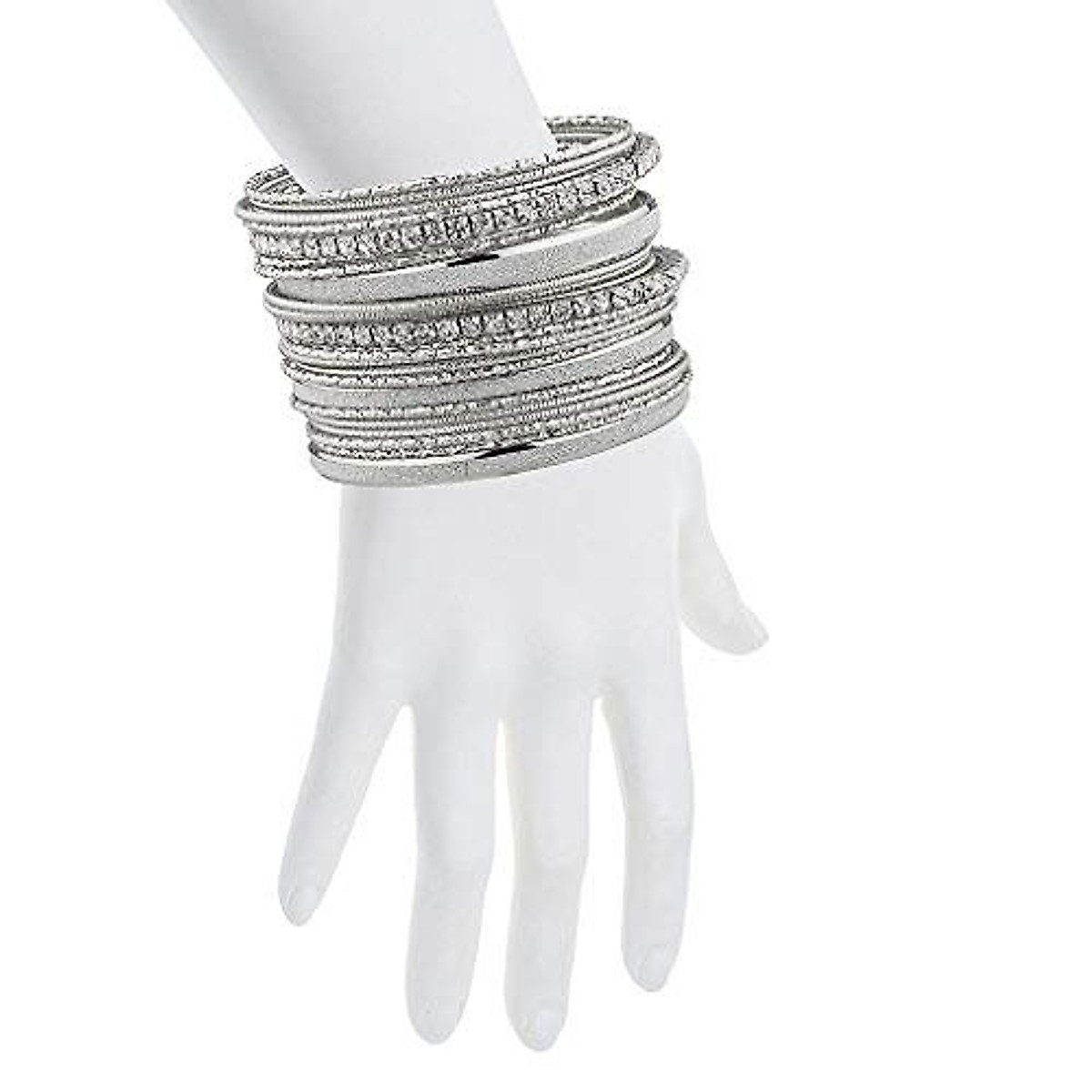 LUX ACCESSORIES Glitter Sparkle Mixed Metal Pave Crystal Textured Multiple Bangle Set