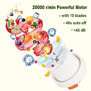 Portable Blender for Shakes and Smoothies, 13oz Personal Blender with USB Rechargeable and 10 Blades Mini Small Blender Bottles for Office Gym Kitchen (White)
