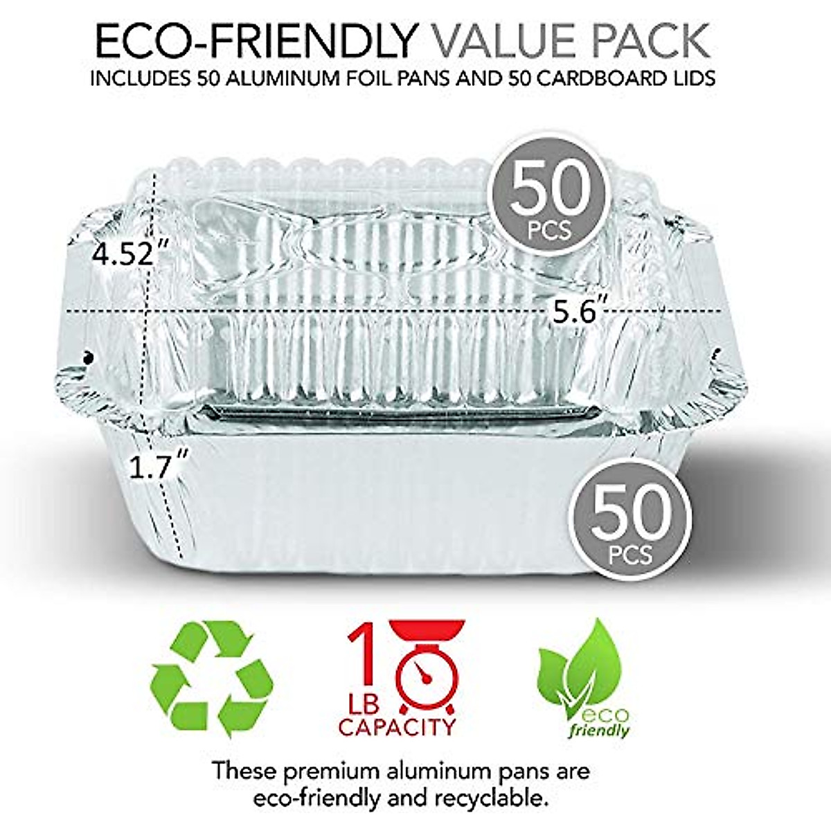 Stock Your Home 1 Lb Small Aluminum Pans with Lids (50 Pack) Foil Pans + Clear Plastic Lids, Disposable Cookware, Takeout Trays with Lids - To Go Disposable Food Containers for Restaurants & Catering