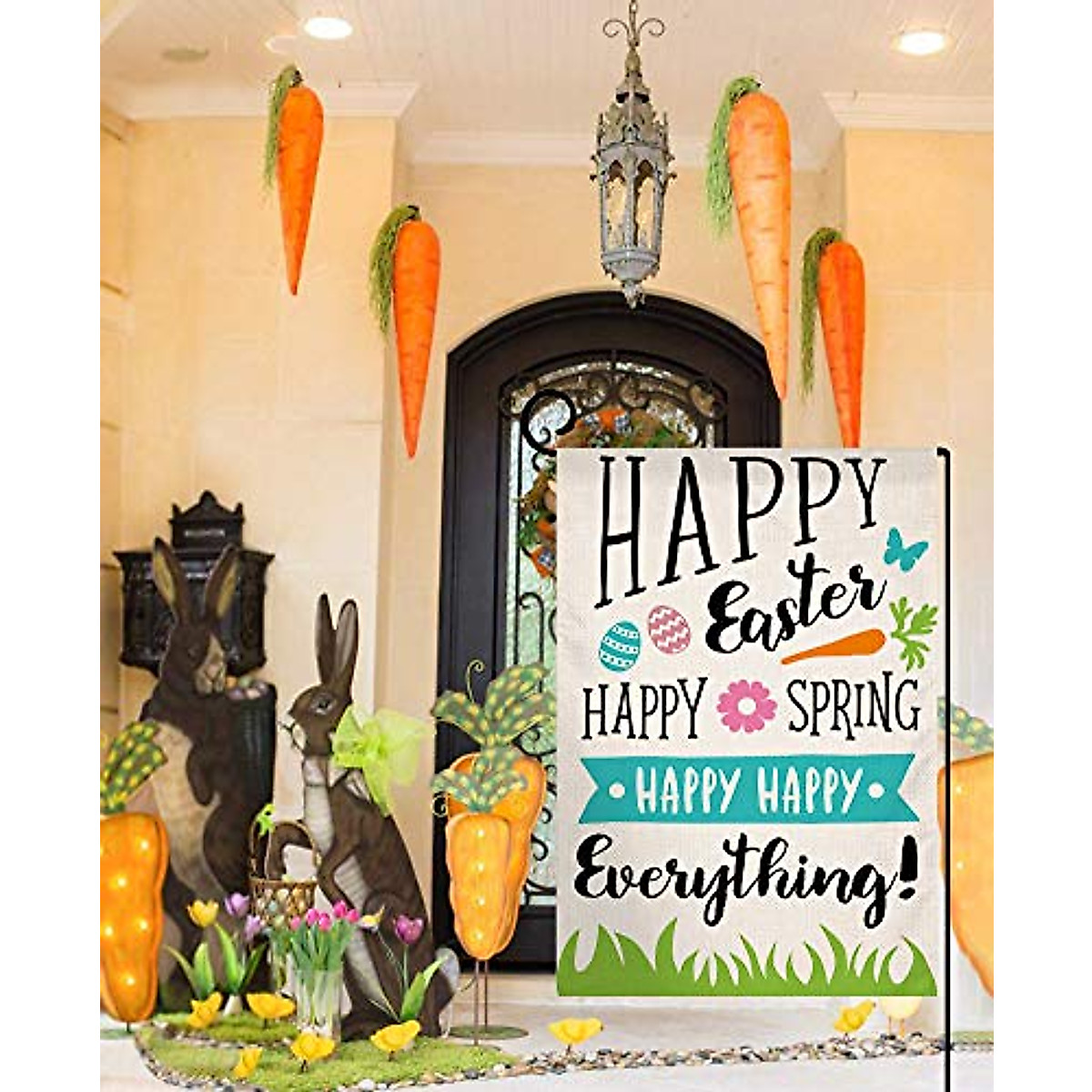 Happy Easter Garden Flag Vertical Double Sided 12.5 x 18 Inch Sping Burlap Yard Outdoor Decor