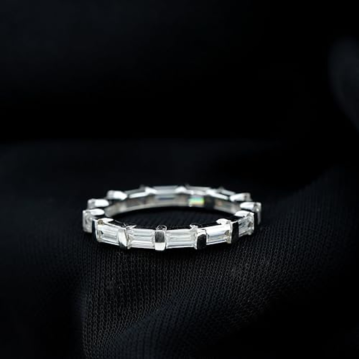 Certified Moissanite Diamond Eternity Band, D-Vs1 Quality, East West Ring, Moissanite Anniversary Ring - With Jewelry Box, 14K White Gold, Size:US 7.00