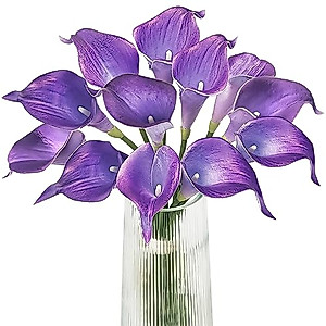 Letjolt Calla Lily Purple Artificial Flowers 12Pcs Table Flower Decor Faux Calla Lilies Bouquet for Wedding Bride Shower Home Decoration, Purple