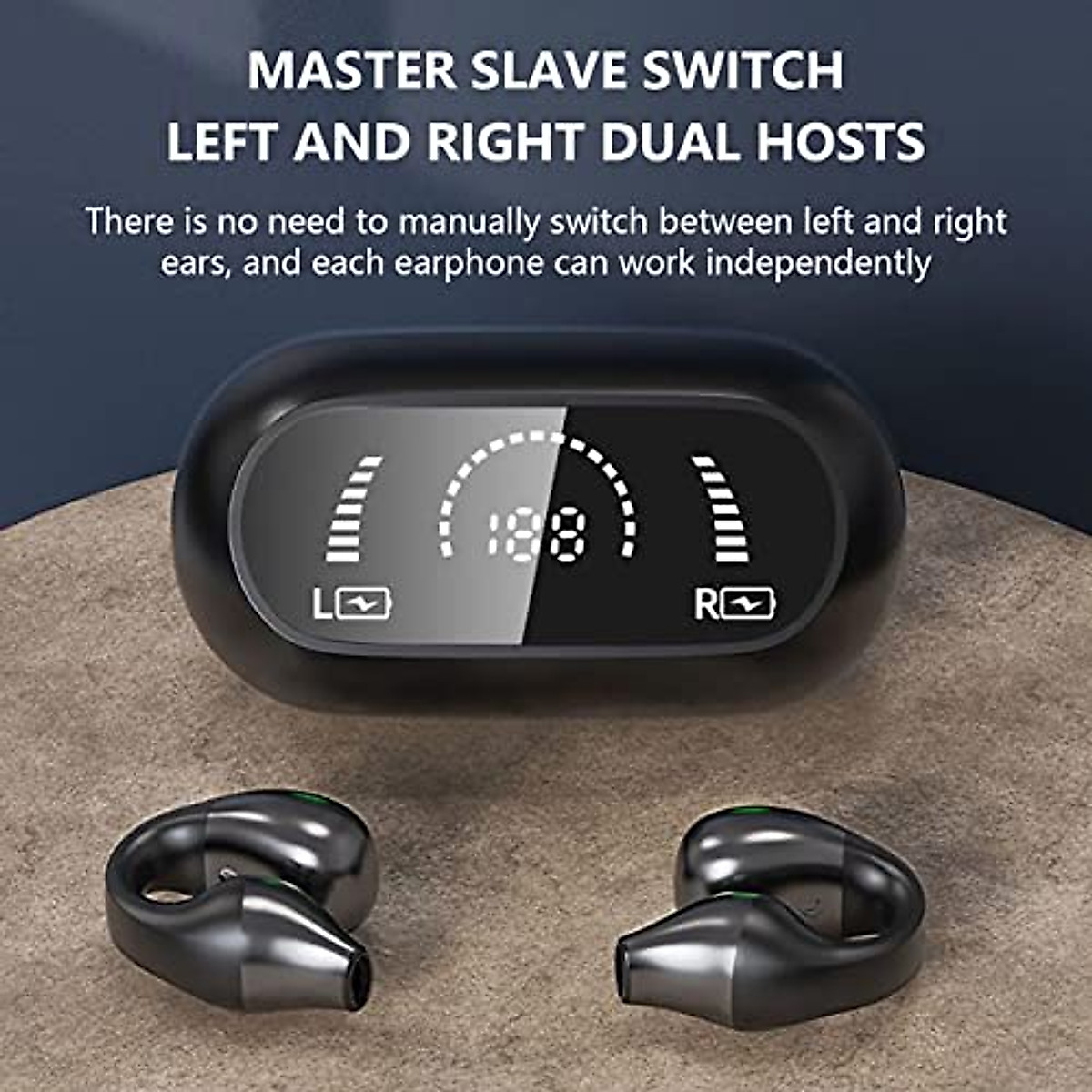 Smart-Touch Wireless Bluetooth Headset Comfortable Clip-on Design Graphene Diaphragm Earphones 5.2 Binaural In-Ear Sports Call Headphones High Sound Quality IPX5 Waterproof LED Screen Display (Black)