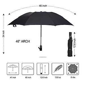 LANBRELLA Compact Reverse Folding Umbrella Auto Windproof Travel Umbrella-Black