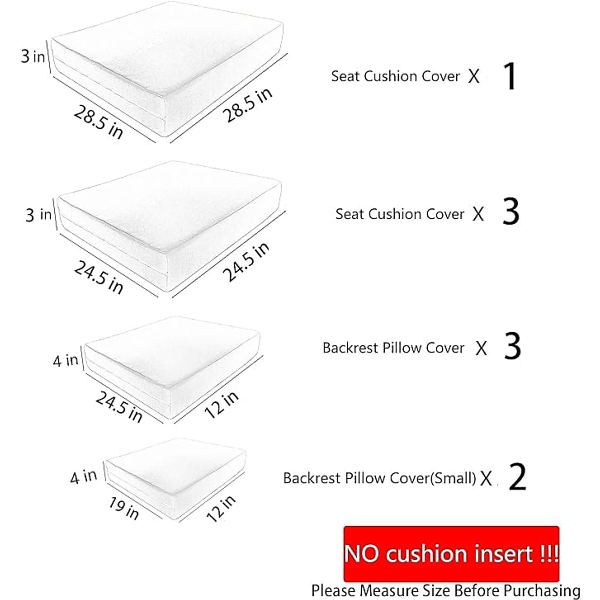 SUSIE'S GARDEN 9p Patio Cushion Covers Outdoor Patio Cushions Covers Replacement Waterproof with Zipper for 7 Pcs Patio Furniture Set, Slipcovers for Outdoor Cushions Covers Gravel Gray, Covers Only