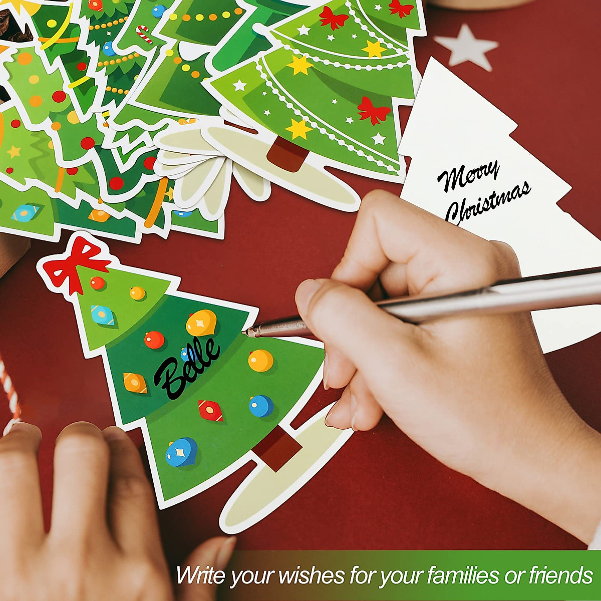 Epakh 45 Pieces Christmas Tree Cutouts, Paper Classroom Bulletin Board Cardstock Decorations with Glue Points, Holiday Xmas Tree Shaped Accent Wall Door Decor DIY Crafts for Classroom, Home, Office