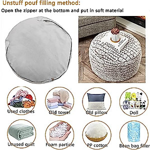 Unstuffed Ottoman Pouf Cover,Faux Fur Foot Stool, 20x12 Inches Fuzzy Chair, Round Ottoman Seat(NO Filler), Floor Bean Bag Chair,Foot Rest with Storage for Living Room, Bedroom Cover ONLY Coffee White