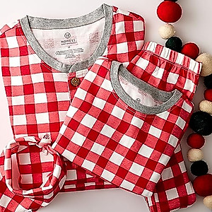 HonestBaby Family Matching Holiday Pajamas Organic Cotton for Men, Women, Kids, Toddlers, Baby Boys, Girls, Unisex Pets , Painted Buffalo Check Red, Newborn