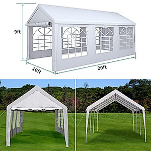 YITAHOME 10x20ft Party Tent Heavy Duty Outdoor Wedding Tent Canopy Event Shelters Upgraded Galvanized Steel Carport with Removable Sidewall Windows for Commercial and Parties, White