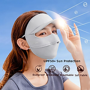 OHGOLF Women Anti UV Face Cover UPF 50+ Summer Full Face Mask Wide Brim Breathable Sunscreen Sports Face Covering SLN4M237T Grey