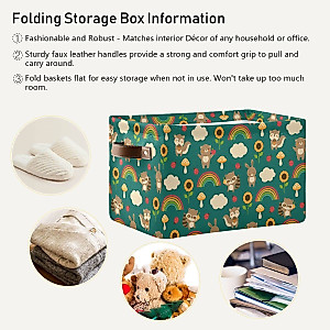 Cute Woodland Animals Pattern Rectangle Storage Basket Collapsible Storage Bin for Nursery Toys Books Waterproof Baskets for Closet Shelves Bedroom Decor