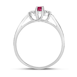 Jewels By Lux 10k White Gold Genuine Red Birthstone Solitaire Oval Ruby And Diamond Wedding Engagement Ring - Size 6.5 (0.18 Cttw.)