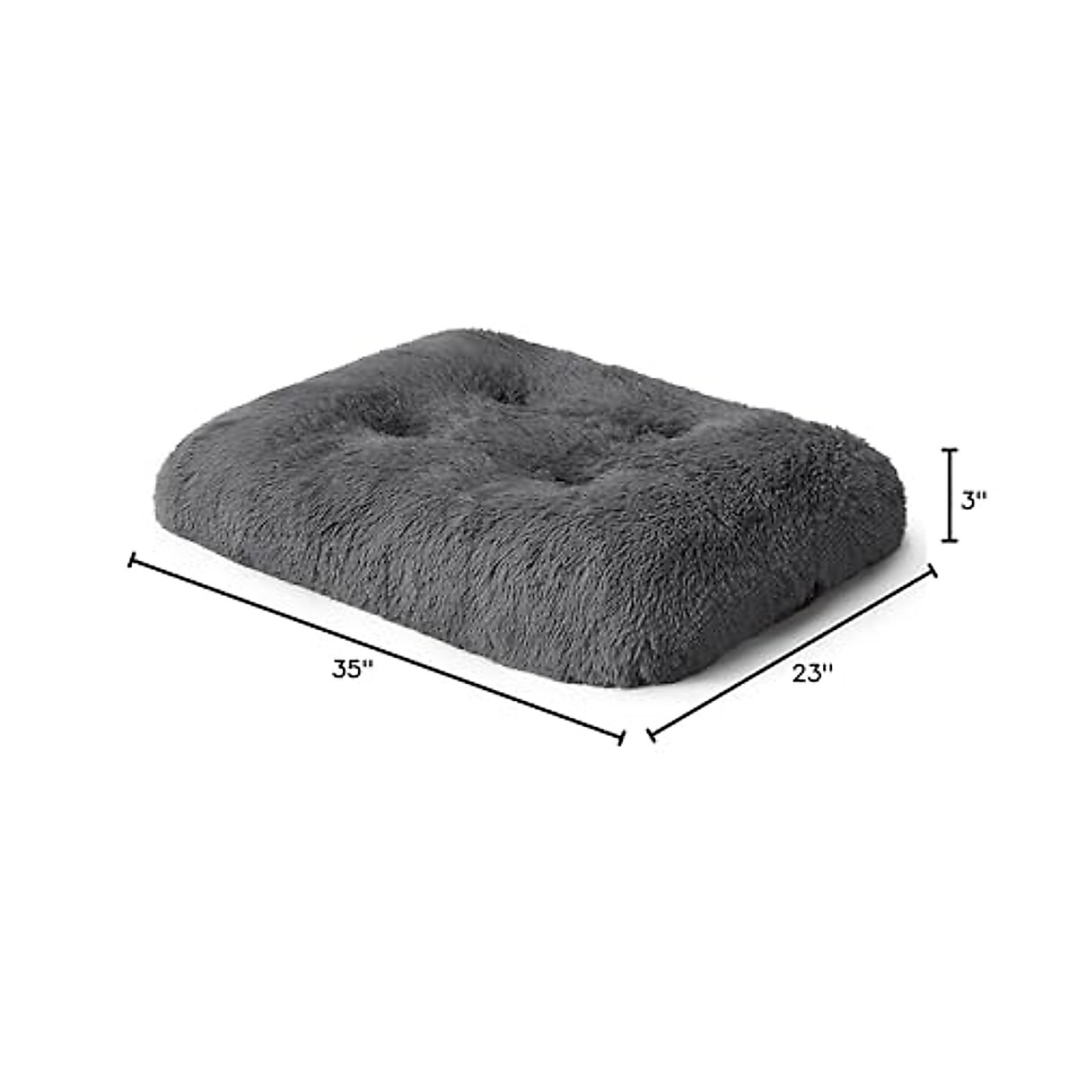 Bedsure Large Dog Bed Washable, Plush Calming Dog Crate Beds for Large Breed, Fulffy Dogs Sleeping Mat, Anti-Slip Pet Kennel Pad, 35" x 23", Dark Grey