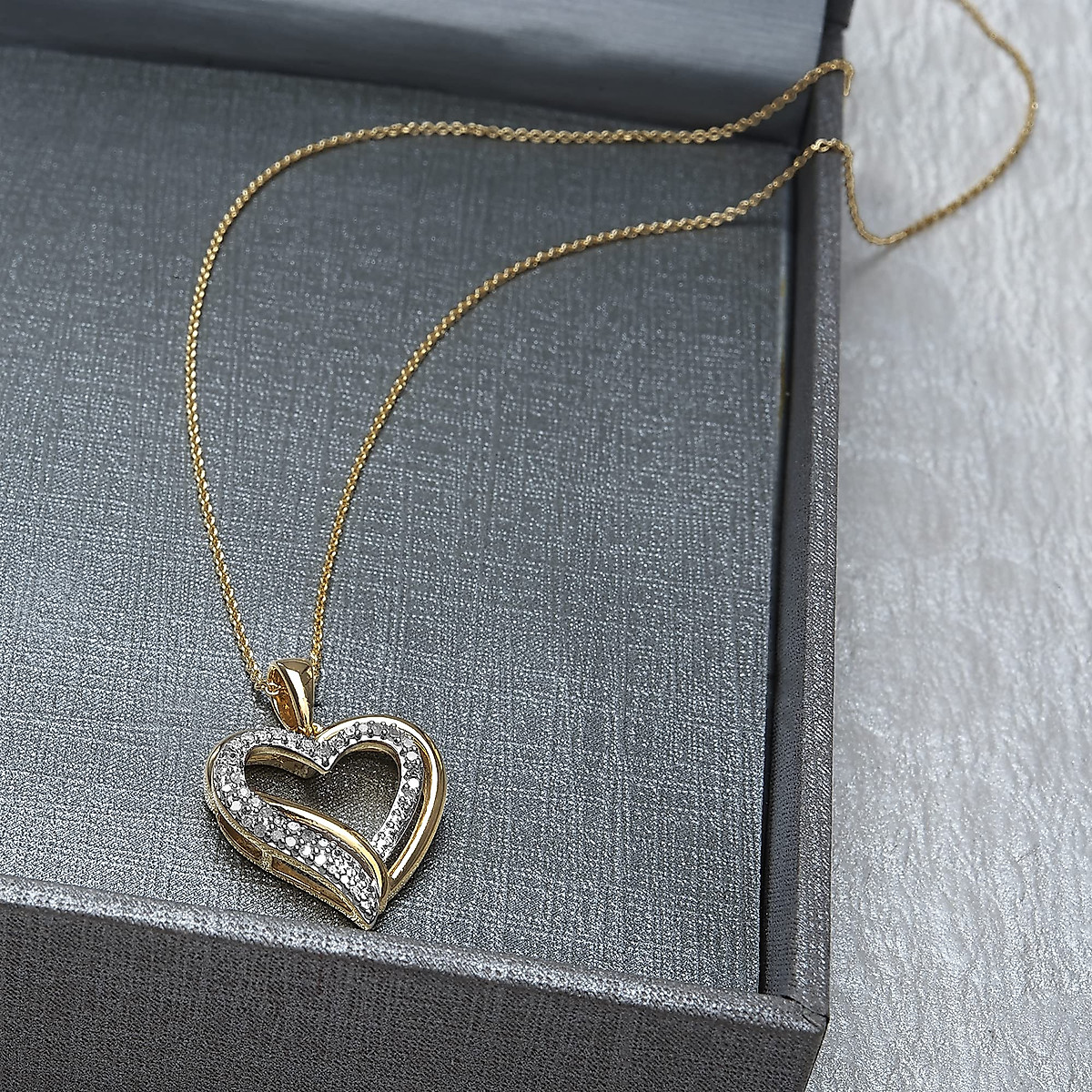 Timeless Love 1/10 CTTW Diamond Heart Shaped Pendant Set in Sterling Silver with Gold Plating, Necklace with 18" Chain, Dainty Jewelry for Women, Luxury Fashion Pendant Necklaces for Women or Girls…