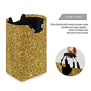 ALAZA Shiny Gold Glitter Shimmer Laundry Basket Hamper Large Storage Bin with Handles for Gift Baskets, Bedroom, Clothes