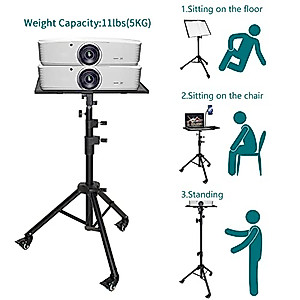 Projector Stand, Sturdy Durable Metal Laptop Tripod Stand with Wheels, Folding Floor Tripod Stand with Tray, Adjustable Height Portable DJ Equipment Stand for Indoors and Outdoors (29 Inch-69 Inch)