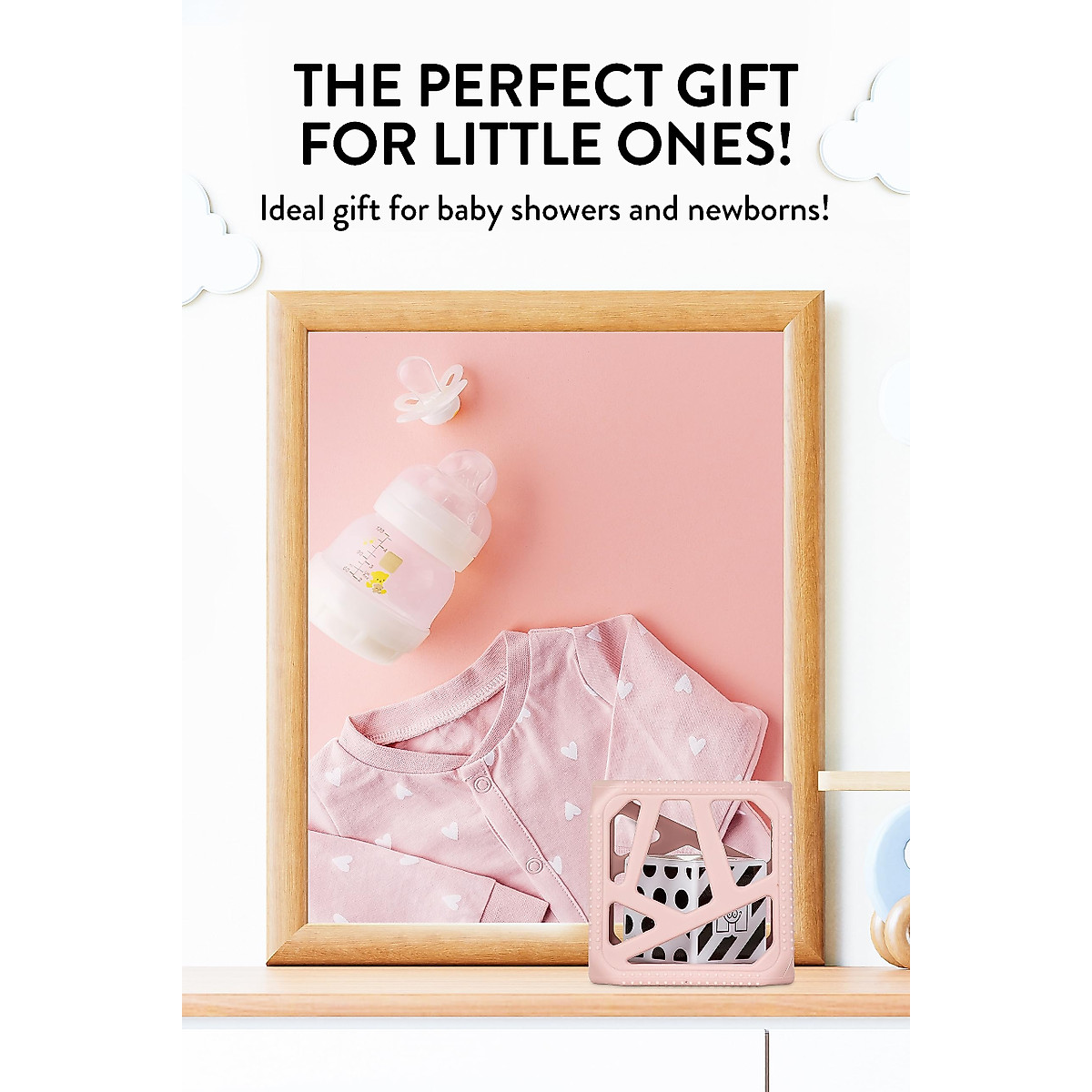 Malarkey Kids Silicone Teething Toys Chew Cube Baby Toy Activity Cube for New Born Babies Toys Rattle Teether Four Way Sensory Stimulation (Easy Grip, BPA Free Non Toxic, Mauve, Pack of 1)