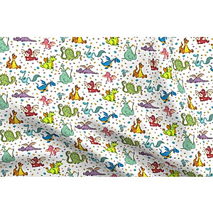Spoonflower Fabric - Dragon, Purple, Pink, Green, Kids, Whimsical, Magical, Nursery, Printed on Petal Signature Cotton Fabric by The Yard - Sewing Quilting Apparel Crafts Decor