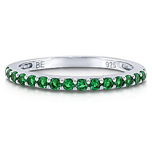 BERRICLE Sterling Silver Simulated Emerald Pave Set Cubic Zirconia CZ Stackable Fashion Half Eternity Ring for Women, Rhodium Plated Size 8