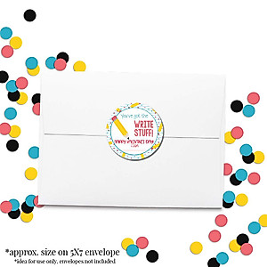 You've Got The Right Stuff Pencil Themed Valentine Party Favor Sticker Labels for Kids, 40 2" Party Circle Stickers by AmandaCreation, Great for Classroom Valentines, Envelope Seals, Gifts, Treats