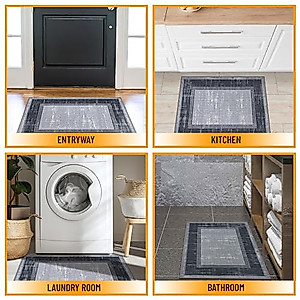 Ottomanson Ottohome Non-Slip Rubberback Bordered Design 2x3 Indoor Area Rug/Entryway Mat, 2'3" x 3', Gray/Navy