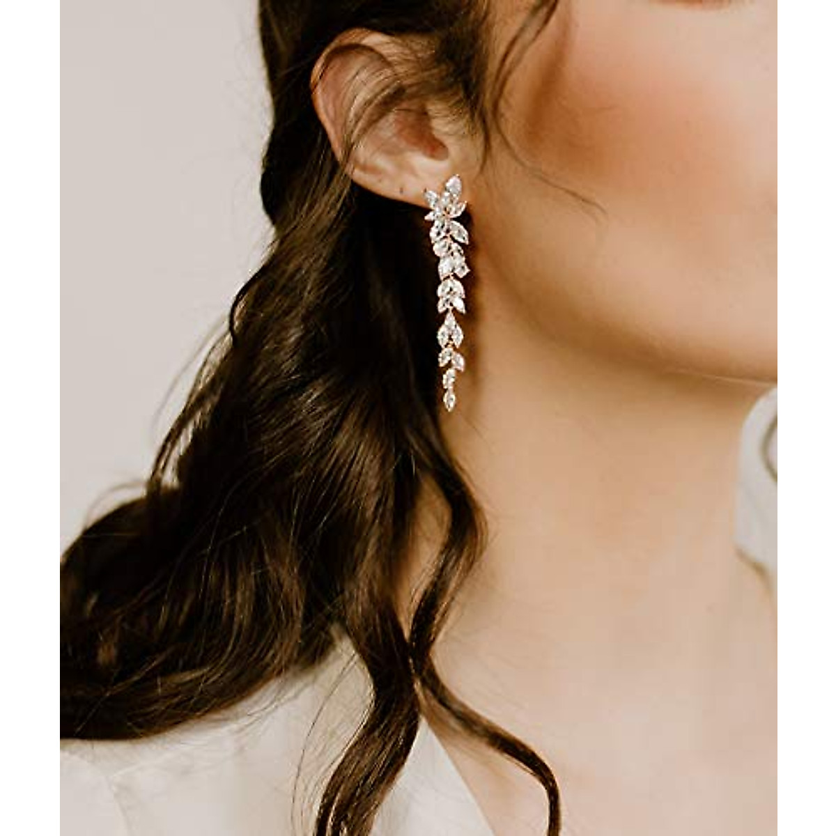 SWEETV Marquise Cubic Zirconia Wedding Earrings for Women Brides, Crystal Chandelier Bridal Drop Earrings for Prom Pageant, Silver