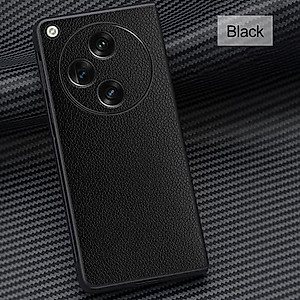 Designed for OnePlus Open Case with Screen Protectors [Hard PC Leather Slim Phone Case] [Shockproof Anti-Slip] Slim Case for OnePlus Open 2023 (Black Black)