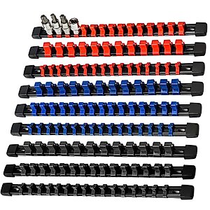AMM 9-Piece Socket Organizer, 1/2 inch, 3/8 inch and 1/4 inch Drive socket holders organizers,Heavy Duty Socket Racks, Premium Quality Socket Clip Rail Holder,The best tool organizer in the garage