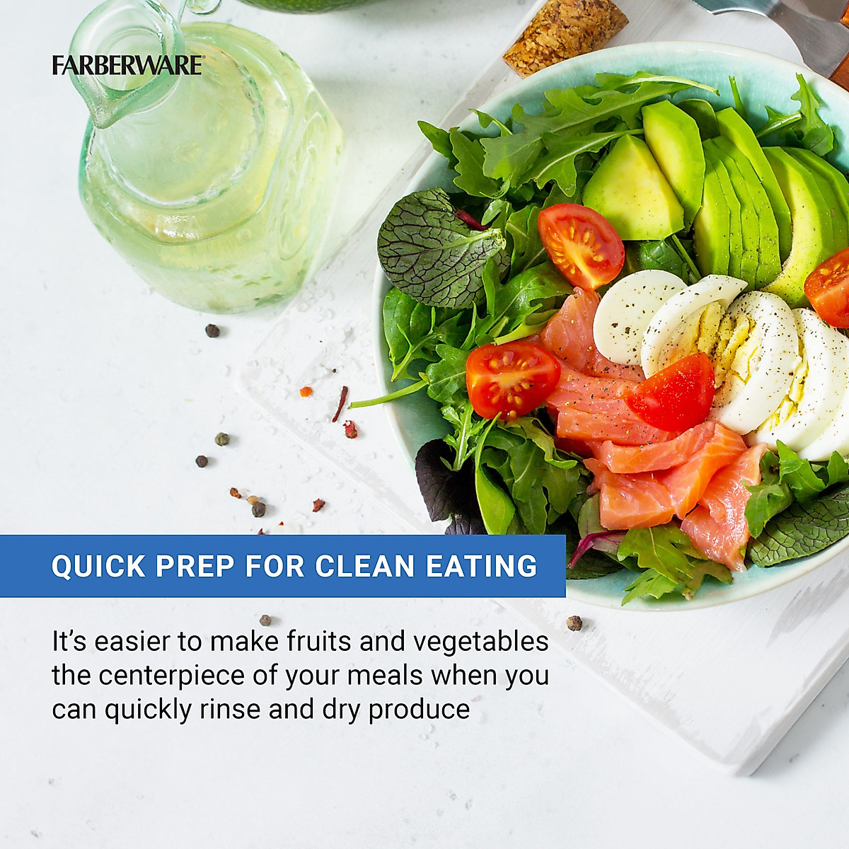 Farberware Easy to use pro Pump Spinner with Bowl, Colander and Built in draining System for Fresh, Crisp, Clean Salad and Produce, Large 6.6 quart, Green