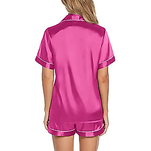 Anjue Womens Silk Satin Pajamas Silk Pjs Set Short Sleeve Sleepwear Classy Loungewear Satin Pajama Sets(Rose Red,S)