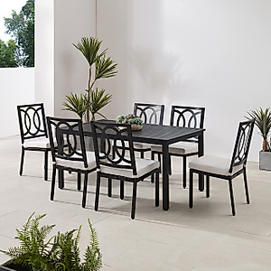 Crosley Furniture Chambers 7-Piece Outdoor Dining Set for 6, Patio Table and Chairs for Backyard, Deck, Matte Black with Creme Cushions