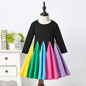 Toddler Baby Girls Rainbow Ruffle Strap Tutu Dress Casual Cotton Twirly Skater Skirt Kids Princess Birthday Outfits Summer Sundress Clothes Pageant Party A Line Dresses Black (Long Sleeve) 4-5T