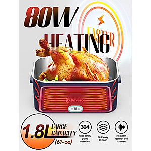 Pavezo Electric Lunch Box [Faster-75W, Large-1.8L] Food Heated Lunch Box, 12V/24V/110V Food Warmer Lunch Box for Car Truck Home, With Airtight Lid, SS Container, Fork Spoon, Carry Bag