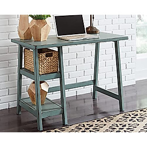 Signature Design by Ashley Mirimyn Vintage 42" Home Office Desk with Basket, Distressed Blue,Teal