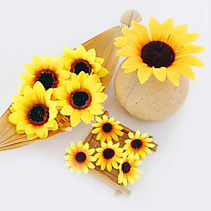 FZBNSRKO 60Pcs Artificial Sunflower Heads,Artificial Silk Sunflower Heads Small Sunflowers Heads for Home Indoor Wedding Party Garden Craft Art Decorations(Three Sizes)