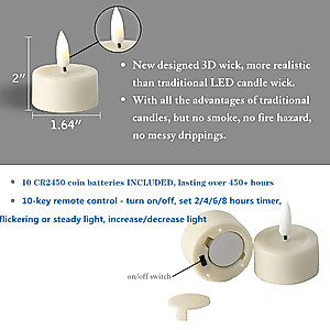 Eywamage Flameless Tealights with Remote Batteries Included, Bright Realistic LED Votive Candles Flickering Real Wax D 1.6"