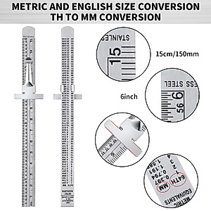 2 Pieces 6 Inch 15 cm Pocket Ruler Flexible Precision Stainless Steel Ruler with Detachable Clips Stainless Steel Pocket Clip Scale Gauge Ruler Metric British System