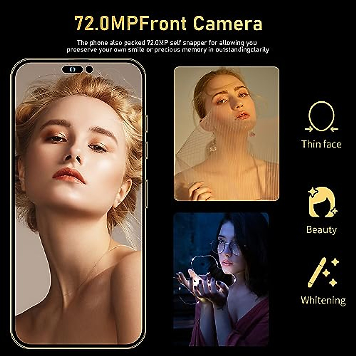 RAYPUR Unlocked Cheap Smart Phone for i15 Ultra, Android 5G Global Version Mobile Phones, 7.3Inch Incell HD Capsule Screen, Support Face Recognition,Black-1TB