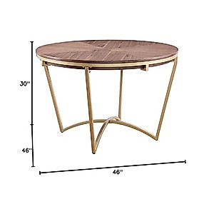 Meridian Furniture Eleanor Collection Modern | Contemporary Rich Walnut Veneer Dining Table with Brushed Gold Base in Natural Finish, 46" W x 46" D x 30" H