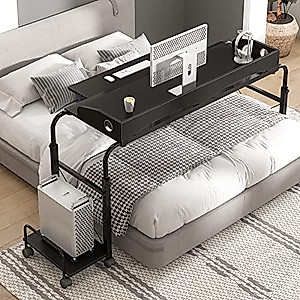 sogesfurniture Overbed Table with Wheels,Height and Length Adjustable Mobile Table 47 inches Works as Laptop Cart Computer Table Bed Table,Black BHUS-203-2-120BK