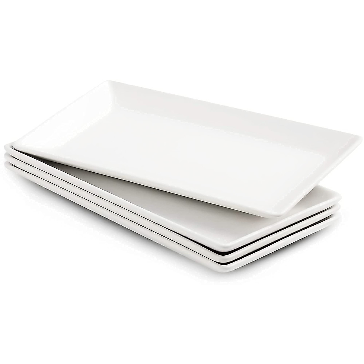 Porcelain Serving Platter Rectangular Plate/Tray for Party, 14-Inch Large White Microwave and Dishwasher Safe Set of 4