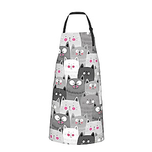 Nameapo Cartoon Kitty Cat Home Aprons 2 Pockets 33"×28" for Men Women, Cute Animal Gray Waterproof Crafting Restaurant Baking/BBQ Apron