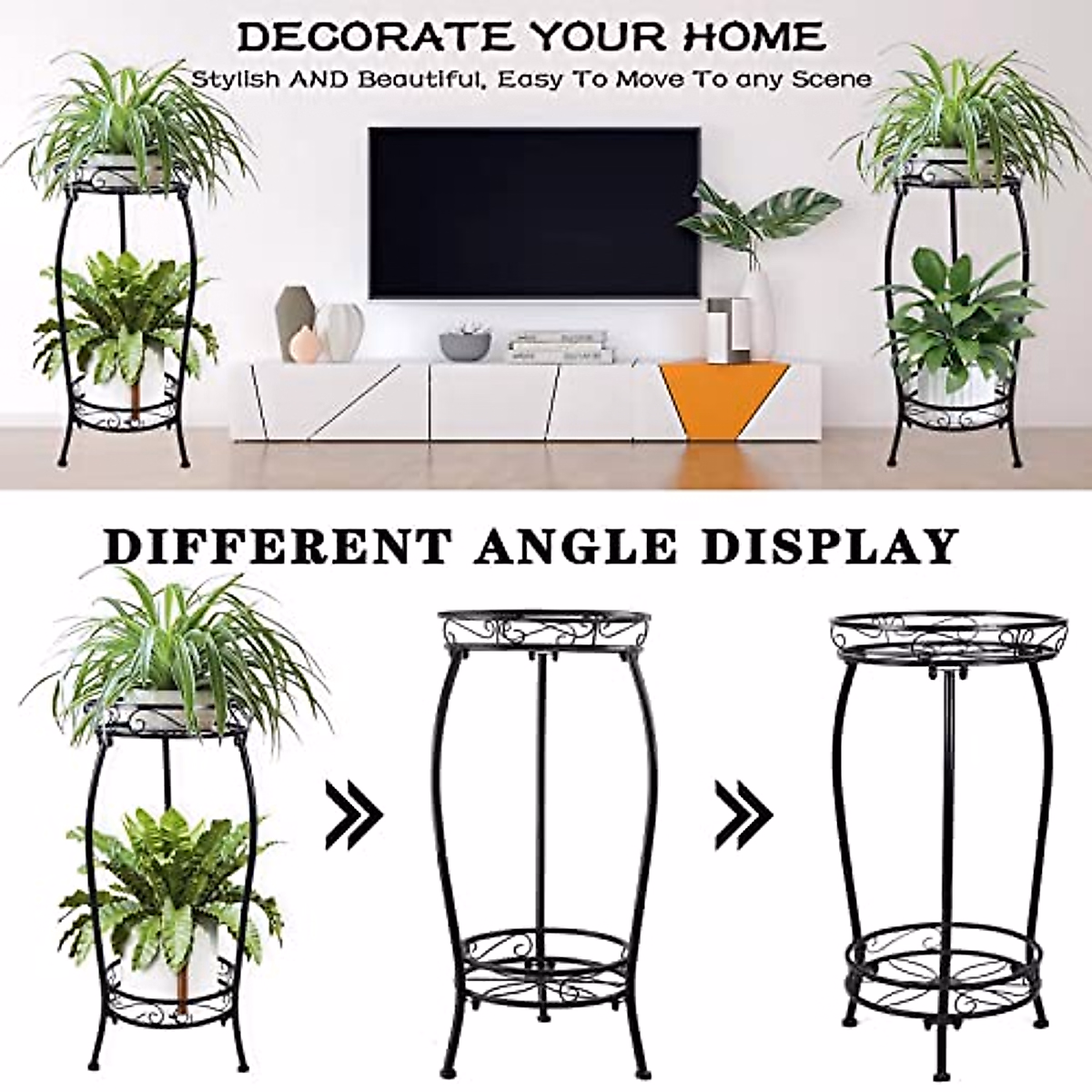 MOCORY Plant Stand Indoor Outdoor 2 Tier 27" Tall Metal Potted Holder Rack Flower Pot Stand Heavy Duty Plant Shelf Rustproof Iron Multiple Plant Round Supports Rack for Planter Corner Garden Balcony Patio