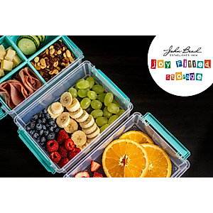 Joy Filled Storage - 4 Clear Stackable Containers 4 lids Each (3x2.5x1in) - with Turquoise Detail for Craft, Ideal for Food Storage and Organizing Containers
