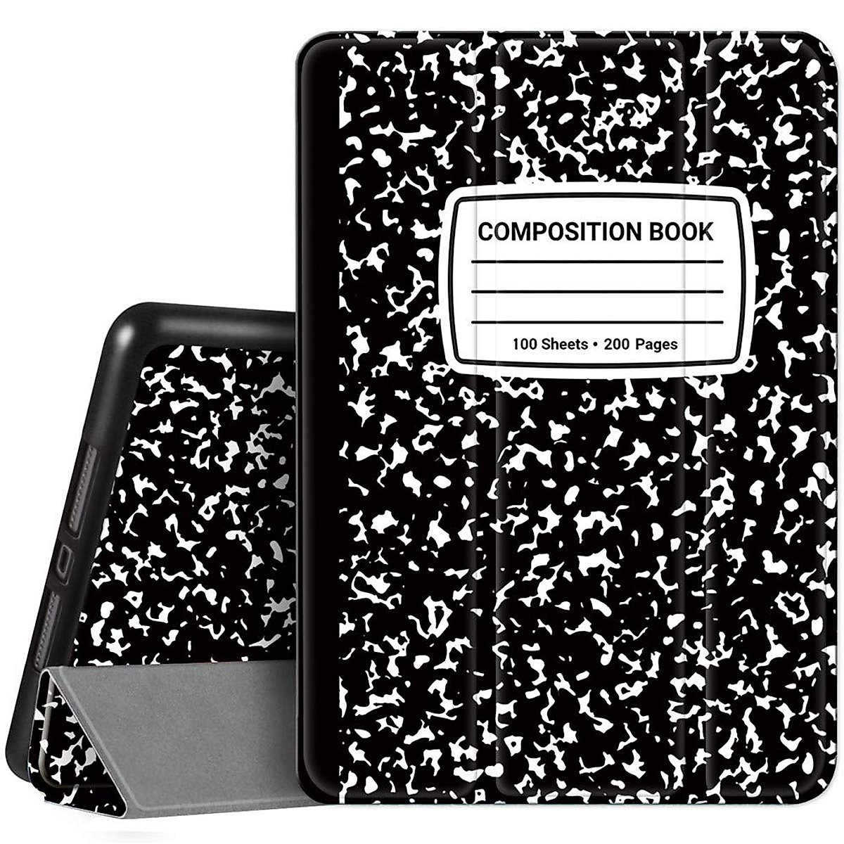 Hi Space for iPad 9th 8th 7th Generation Case for iPad 10.2 Case 2021 2020 2019 Composition Notebook with Pencil Holder, Book Trifold Protective Shockproof Cover with Auto Sleep Wake for A2270 A2428