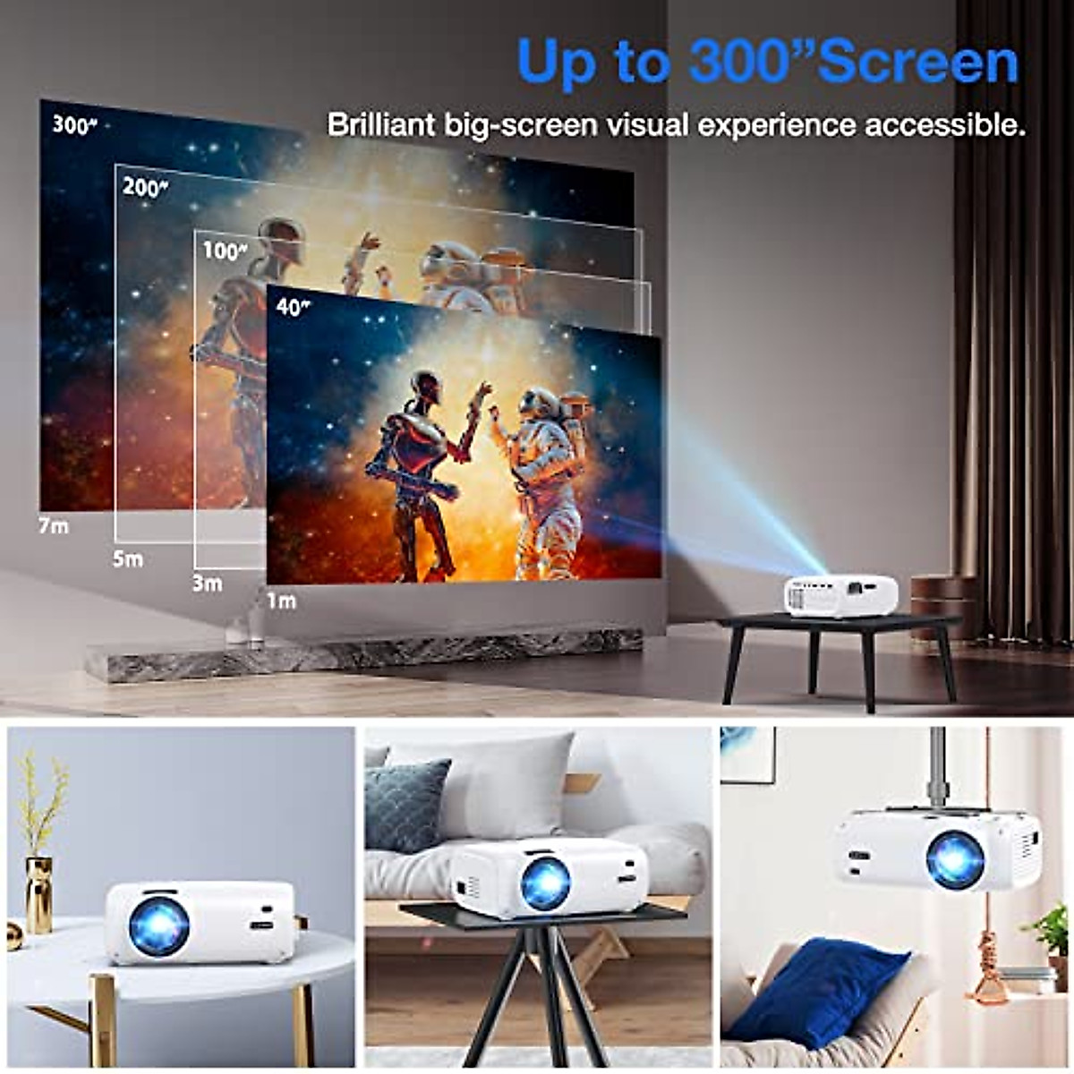 WiFi Bluetooth Projector, VILINICE 9000L HD Native 1080P Projector, Movie Projector Support iOS/Android Sync Screen&Zoom, Portable Outdoor Projector Compatible with TV Stick/ HDMI/AV/VGA/USB/TF