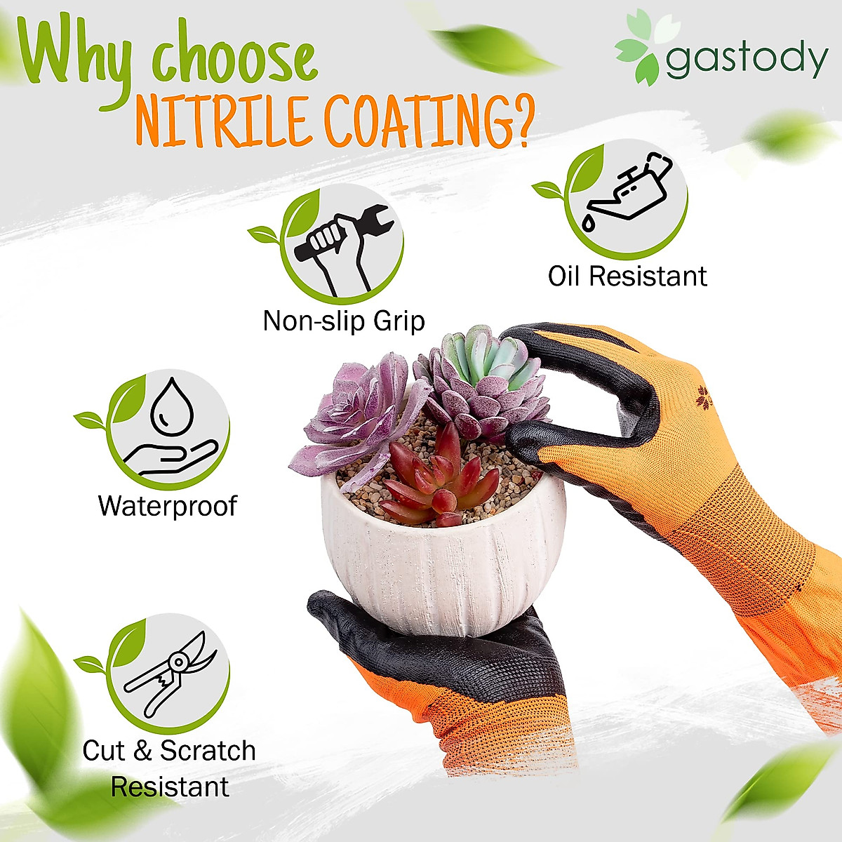 Gastody™ Long Sleeve Gardening Gloves Women and Men - Long Cuff Garden Gloves, Multipurpose Heavy Duty Outdoor and Indoor (Black and Orange, Large)